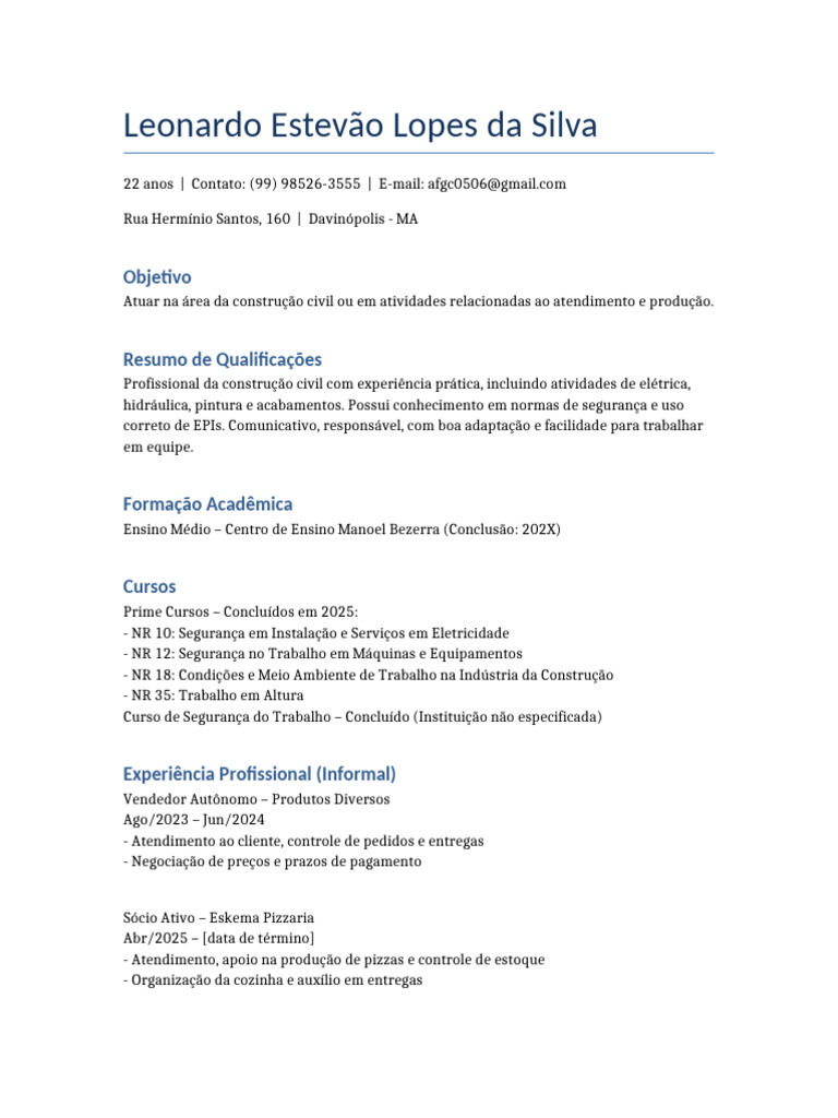 Curriculo Leonardo Estevao Atualizado | PDF