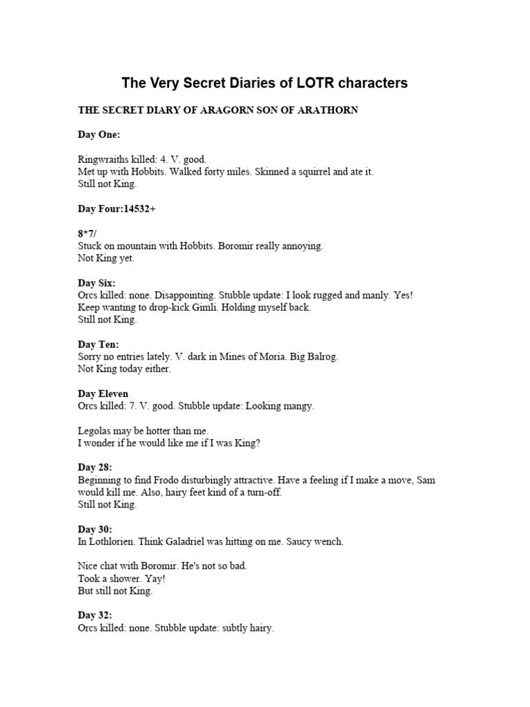 The Very Secret Diaries of LOTR Characters | PDF | J. R. R. Tolkien ...