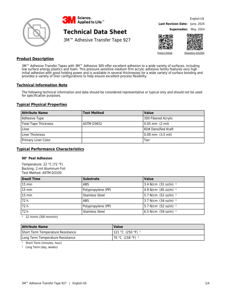 KN2UKQ31C8LQ3ACK0Q0I - 3M Adhesive Transfer Tape 927 - R2 | PDF ...