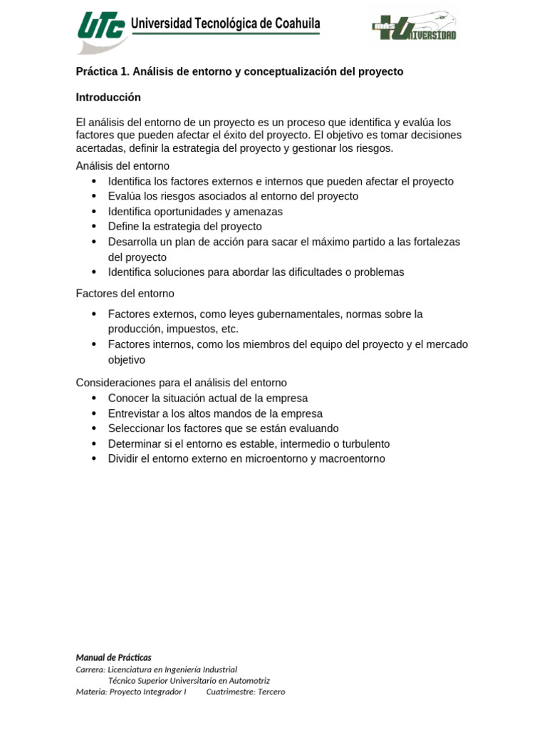Práctica 1. Análisis de Entorno y Conceptualización Del Proyecto 2 | PDF | Análisis FODA