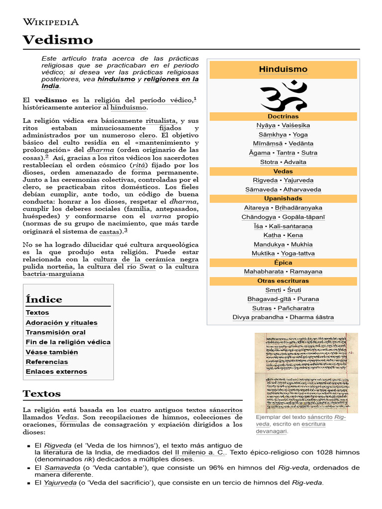 Vedismo - Wikipedia, La Enciclopedia Libre | PDF | Vedas | Religiones ...