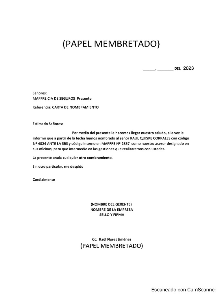 CARTA DE NOMBRAMIENTO | PDF