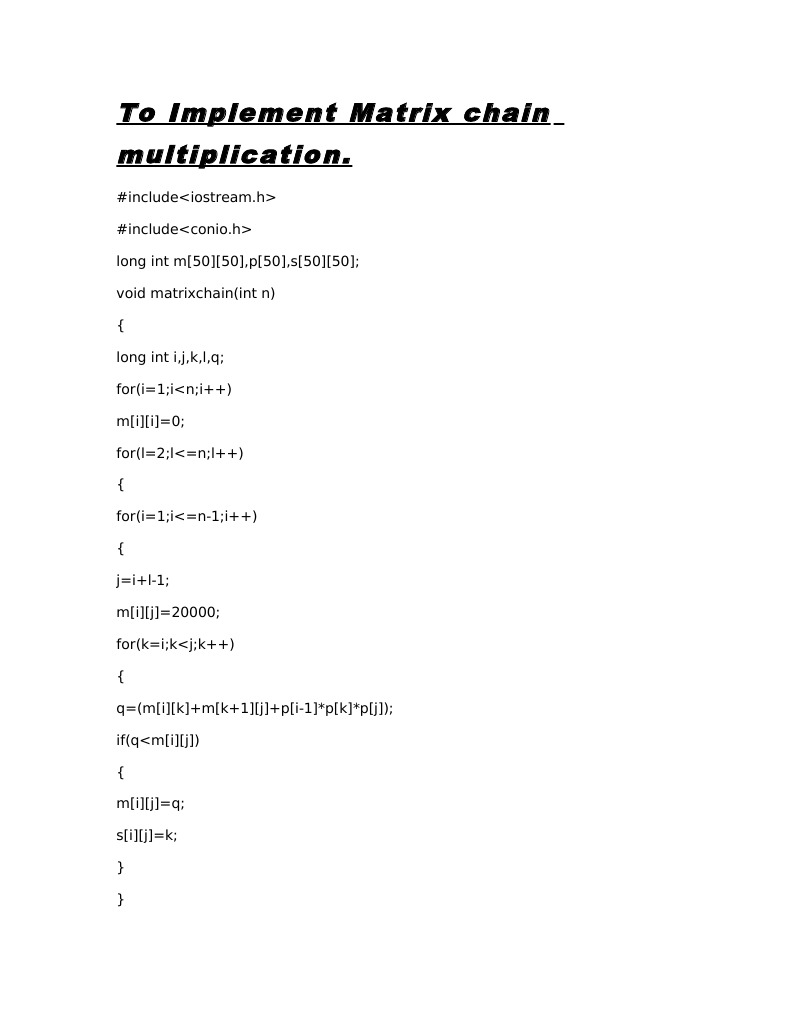 To Implement Matrix Chain Multiplication | PDF | Computers | Technology & Engineering
