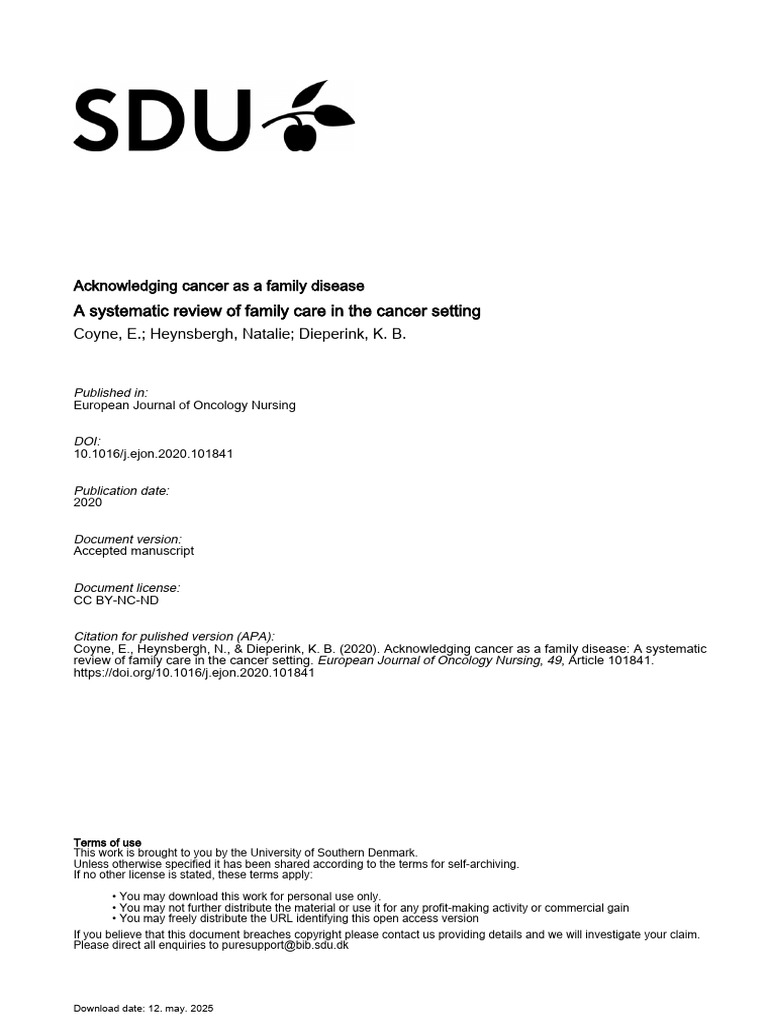Acknowledging Cancer As A Family Disease A Systematic Review of Family ...
