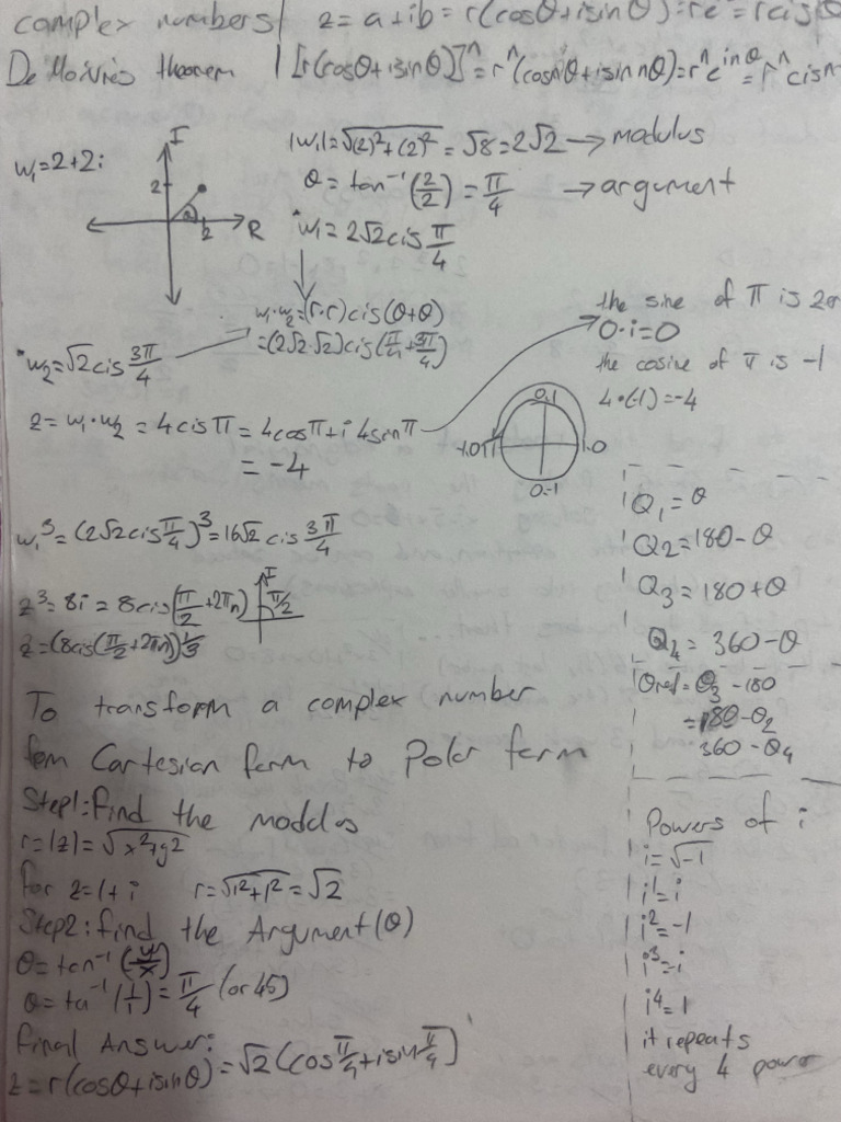 Ib HL Complex Numbers Study Note 1 | PDF