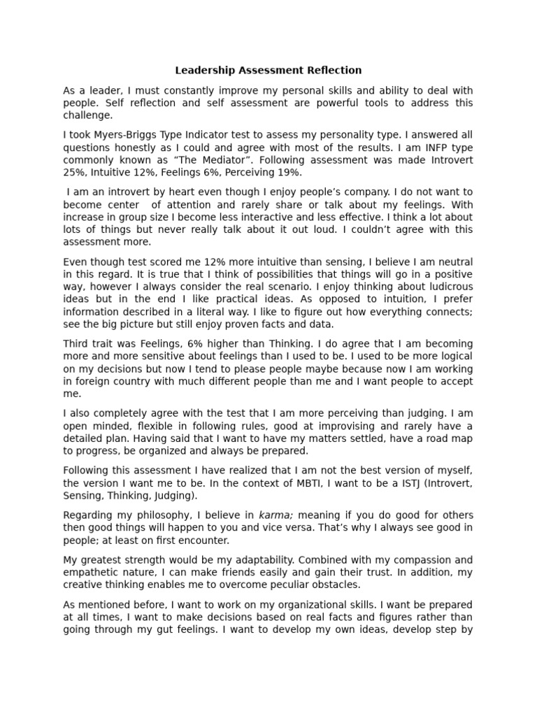 Leadership Assessment Reflection | PDF | Cognitive Science | Social ...