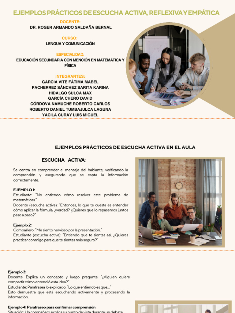 EJEMPLOS PRÁCTICOS DE ESCUCHA ACTIVA, Reflexiva y Empática | PDF | Las ...