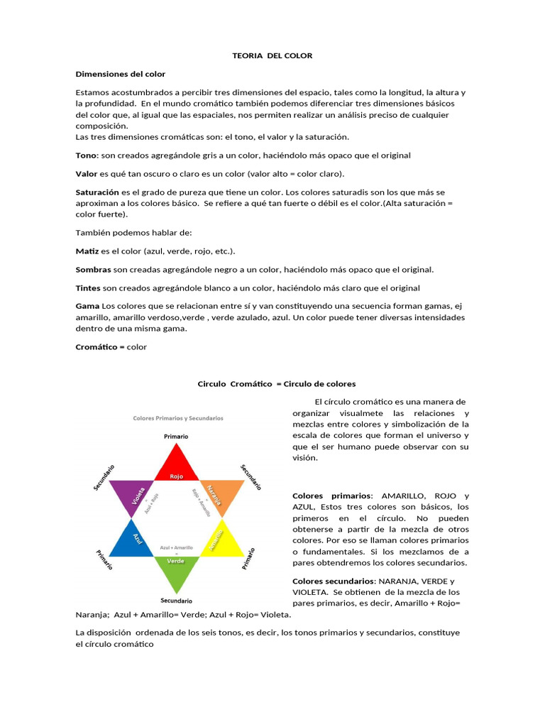 Dimensiones y Tipos de Color en Arte | PDF | Color | Matiz