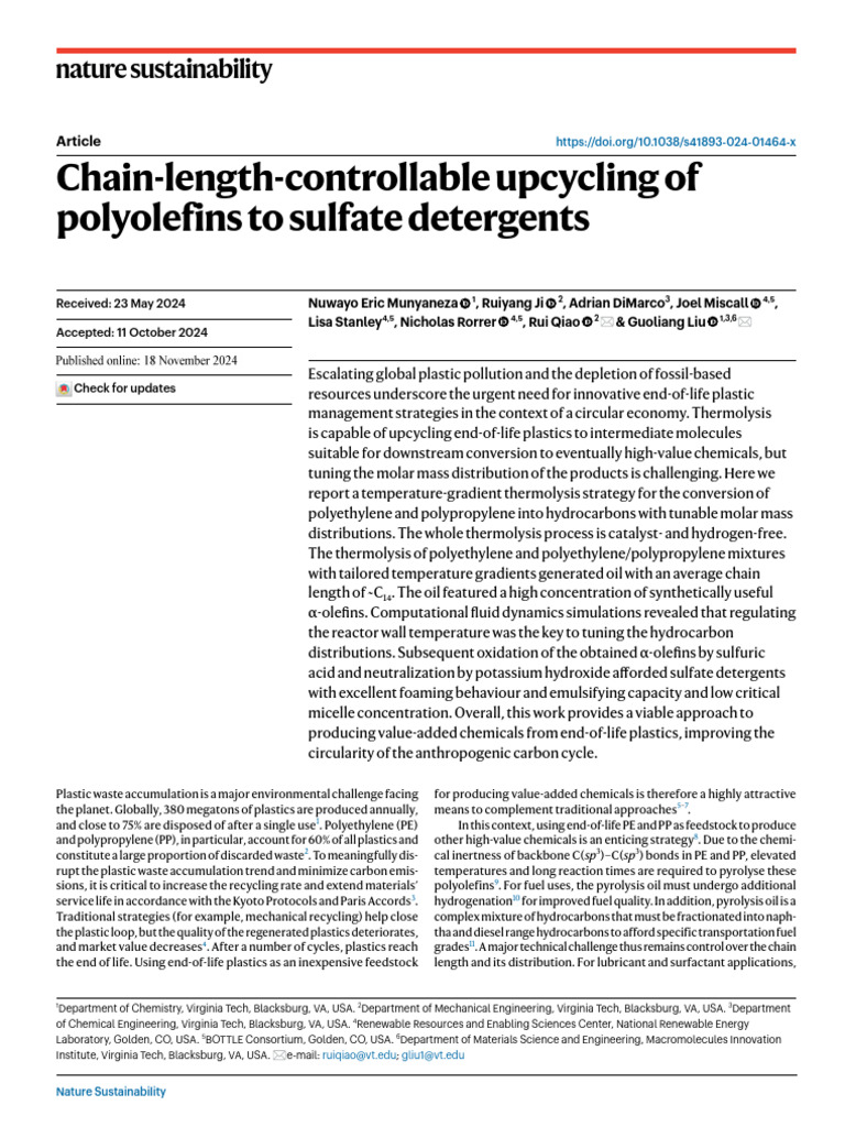 Chain-length-controllable Upcycling of Polyolefins to Sulfate ...