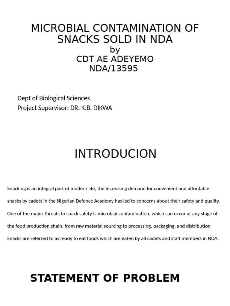 Microbial Contamination of Snacks Sold Project | PDF | Microorganism ...