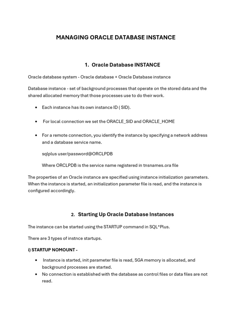 Managing Oracle Database Instance | PDF | Databases | Table (Database)