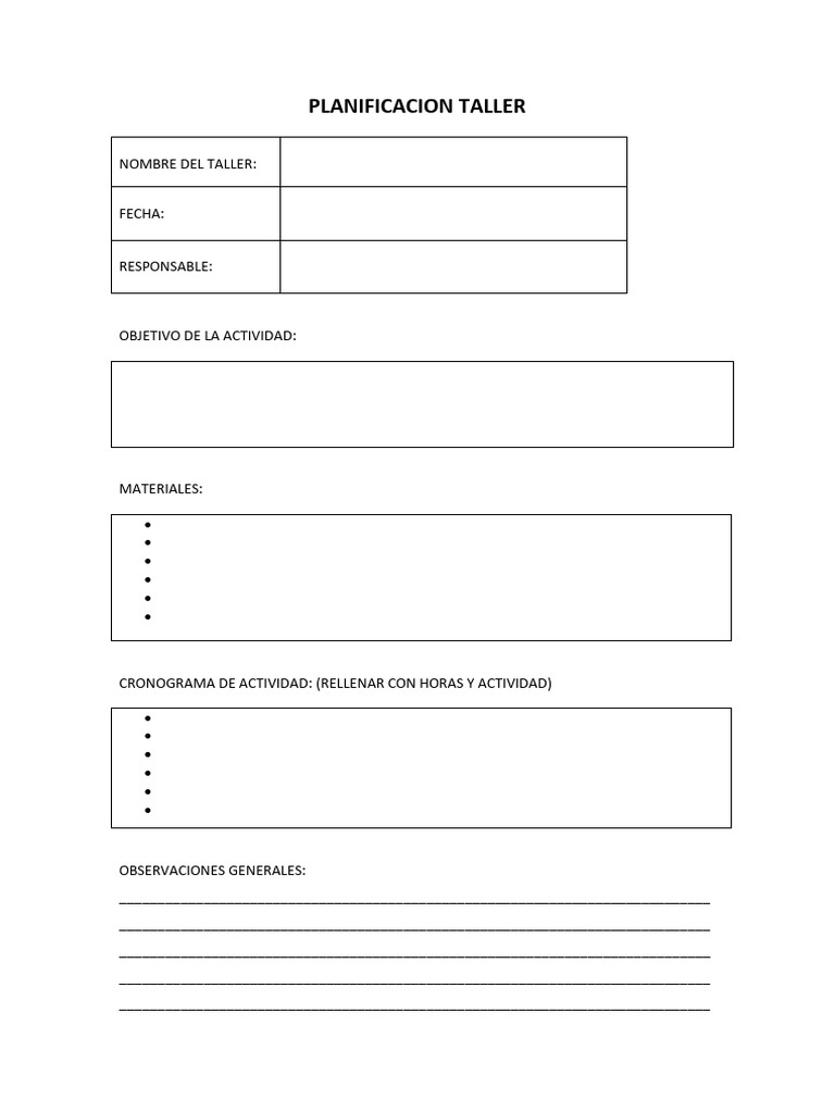 Planificacion Taller Formato Sismple | PDF