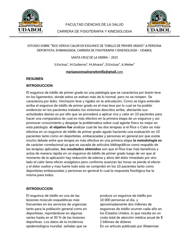 Efectividad de RICE vs Calor en Esguince | PDF | Tobillo | Evidencia ...
