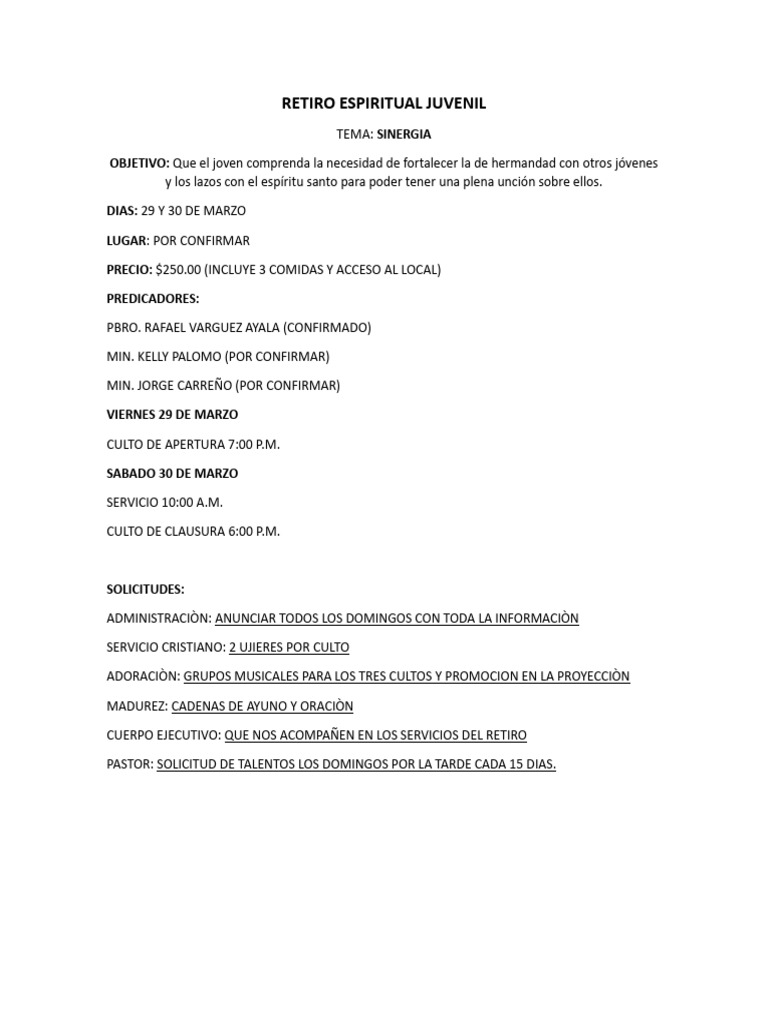 Retiro Espiritual Juvenil | PDF