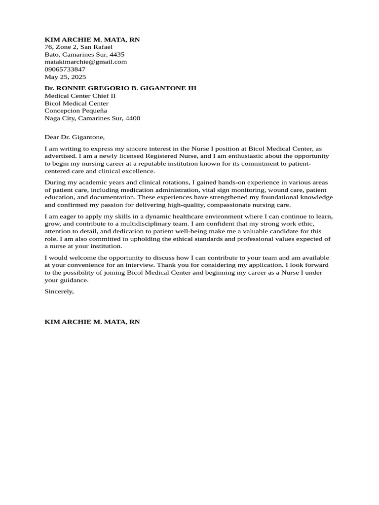 APPLICATION LETTER_KIM ARCHIE MATA | PDF