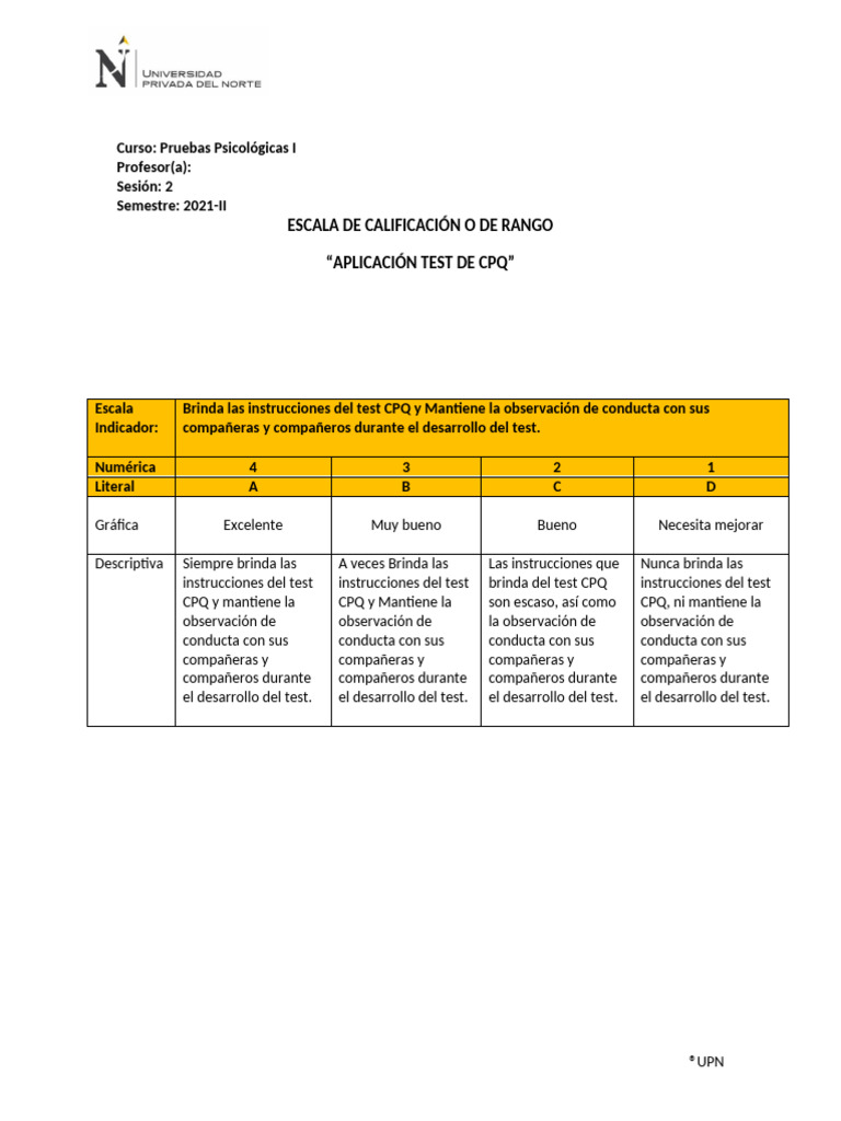 Escala de Calificación o Rango | PDF