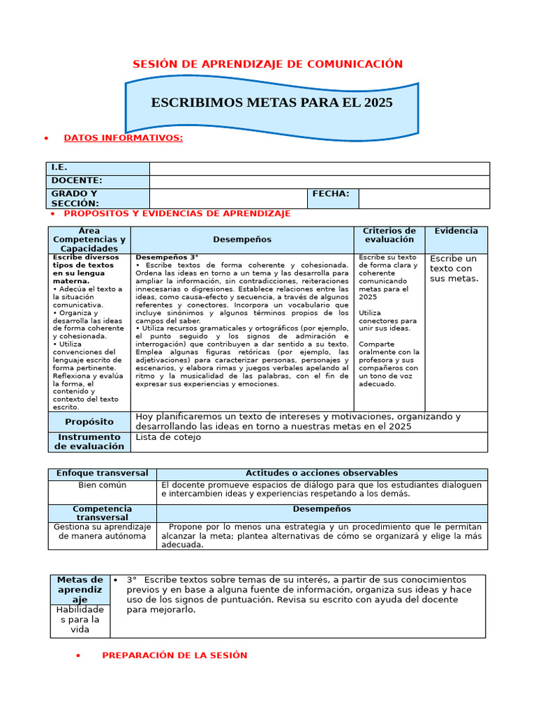Metas de Aprendizaje para 2025 | PDF | Aprendizaje | Comunicación