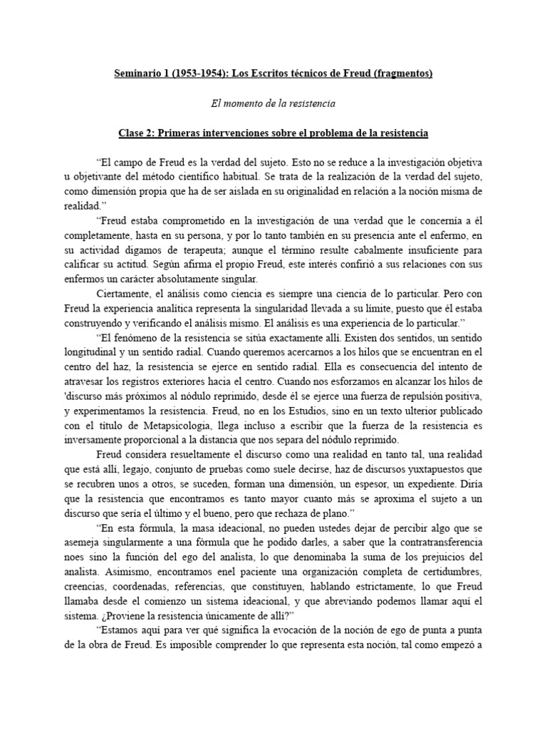 Seminario 1 (1953-1954)_ Los Escritos técnicos de Freud (fragmentos) | PDF | Psicoanálisis ...