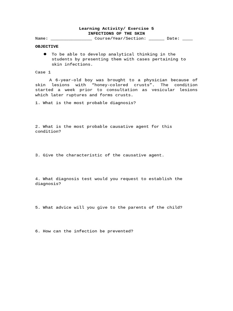 Learning Activity 5 - INFECTIONS OF THE SKIN | PDF