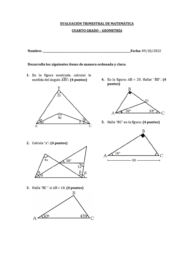 Evaluacion de Matemática 4° | PDF