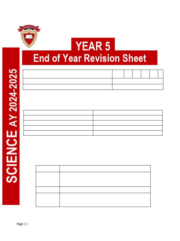 Answer Key Yr 5 Eoy Science Revision 2025 | PDF | Planets | Lever