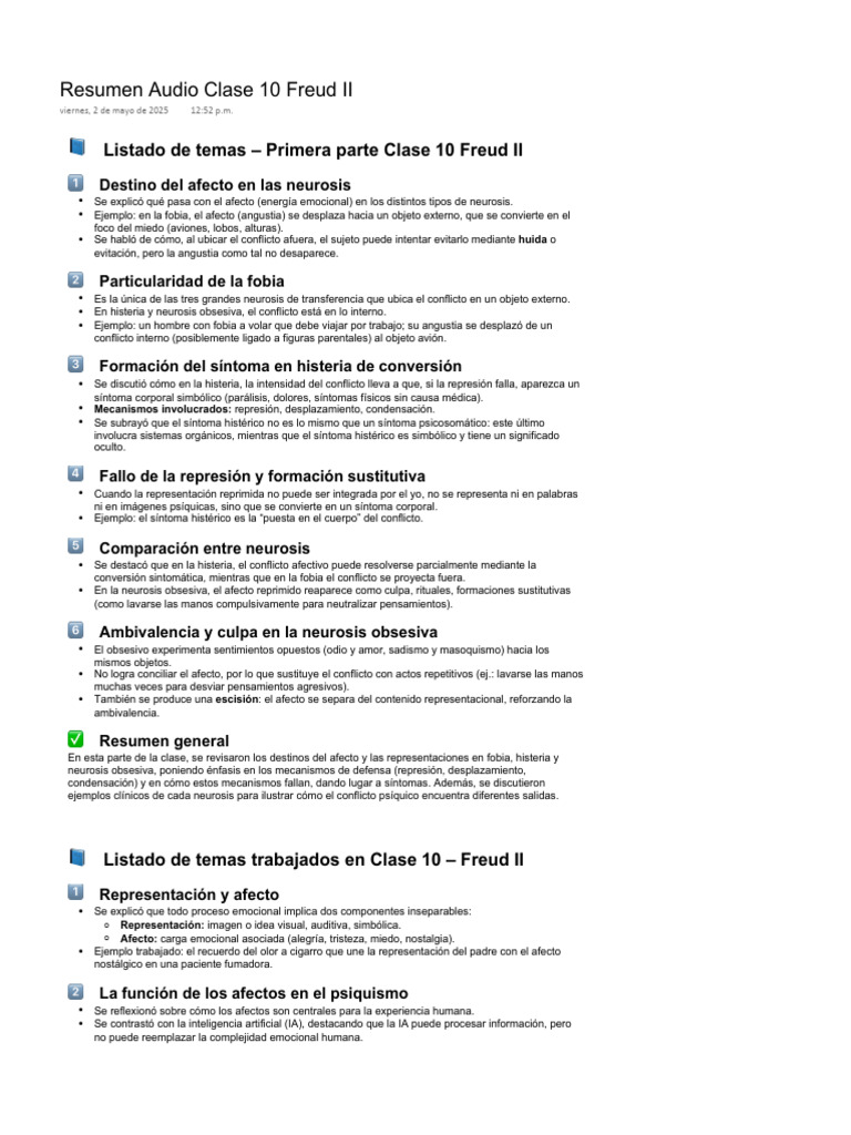 Resumen Audio Clase 10 Freud II | PDF | Neurosis | Desorden obsesivo ...