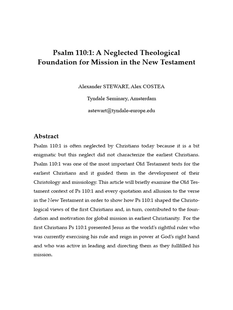 Psalm 110-1-A-Neglected Theological Foundation For Mission in NT | PDF ...