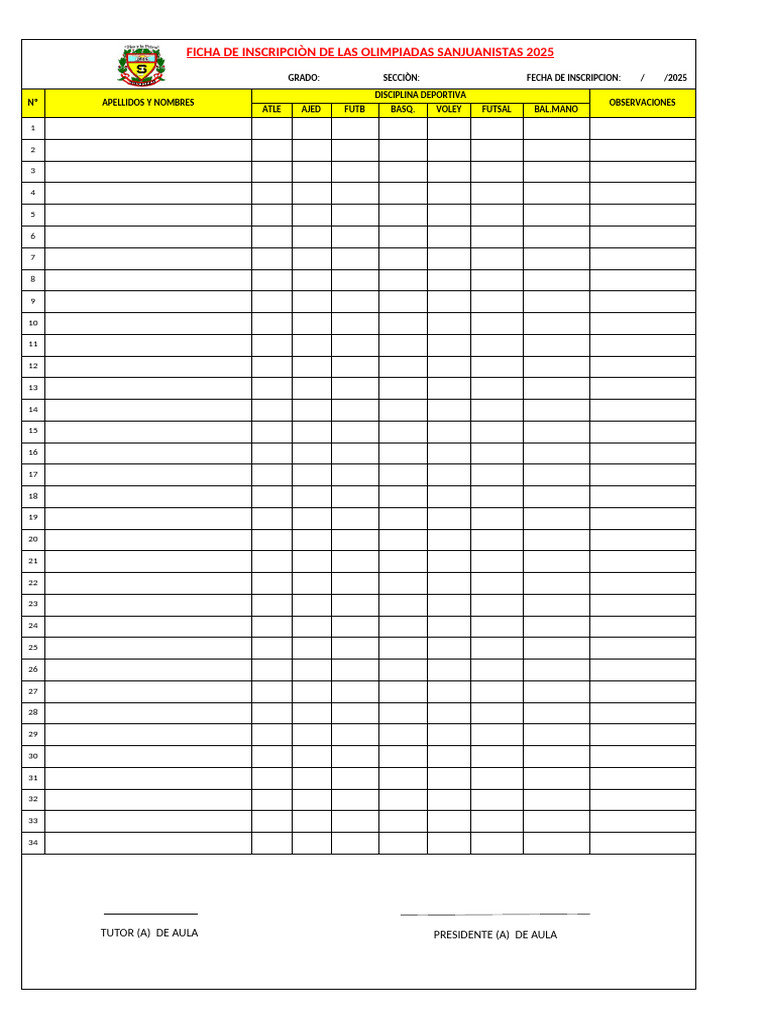 Ficha de Inscripcion de Olimpiadas | PDF