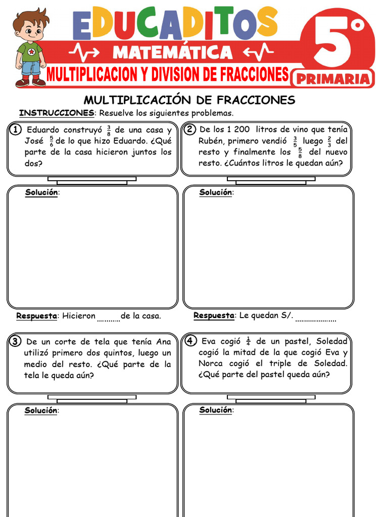 Problemas de Multiplicación y División de Fracciones | PDF