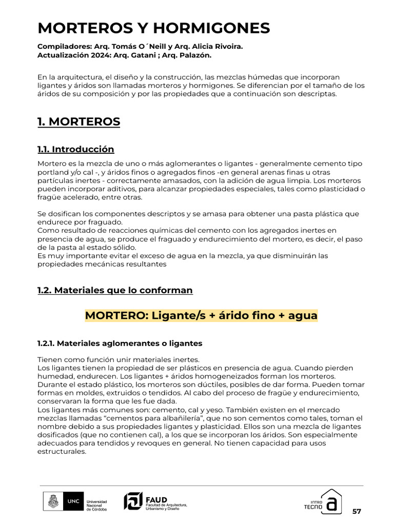 Apunte de Materiales | PDF | Mortero (Albañilería) | Lima (Material)