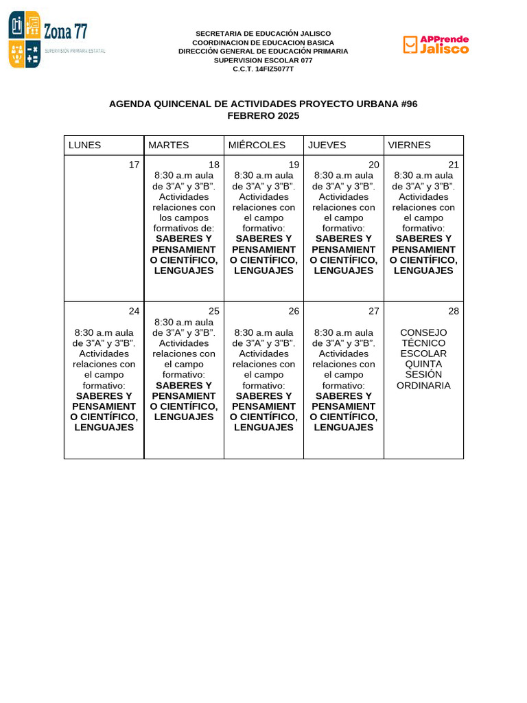 Agenda Quincenal de Actividades-2 | PDF | Educación primaria | Aprendizaje