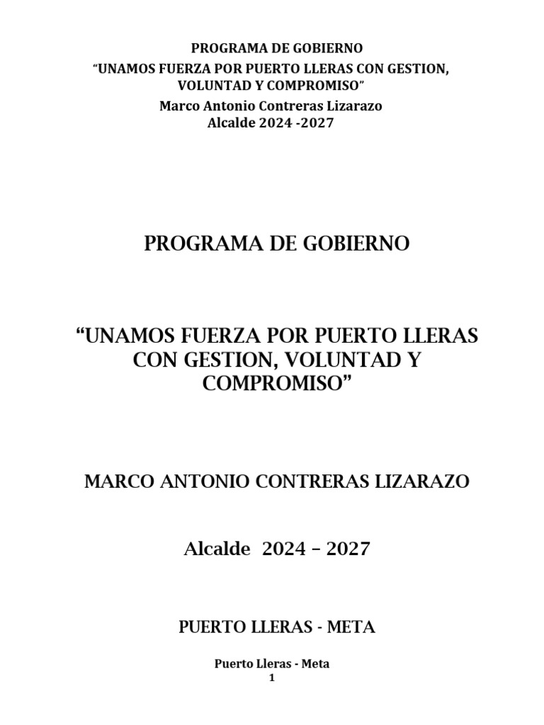 Programa de Gobierno Puerto Lleras 2024-2027 | PDF | Empleo | Aguas ...