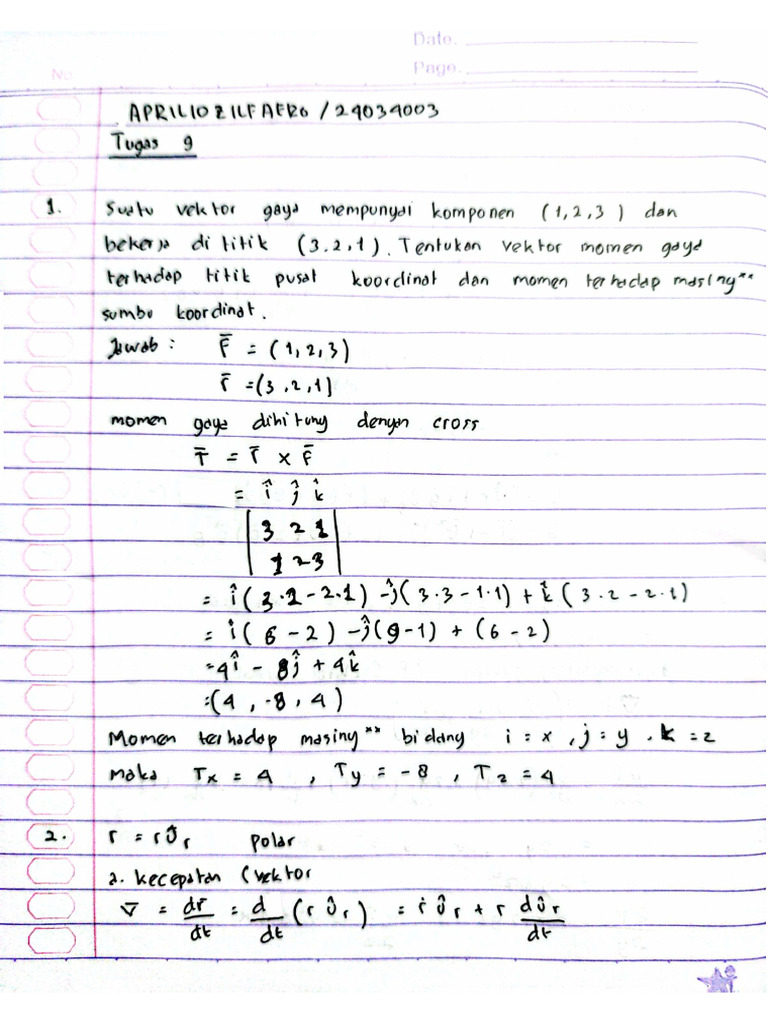 Aprilio Zilfaero - 24034003 - Tugas - 9 - Fisika Matematika I | PDF