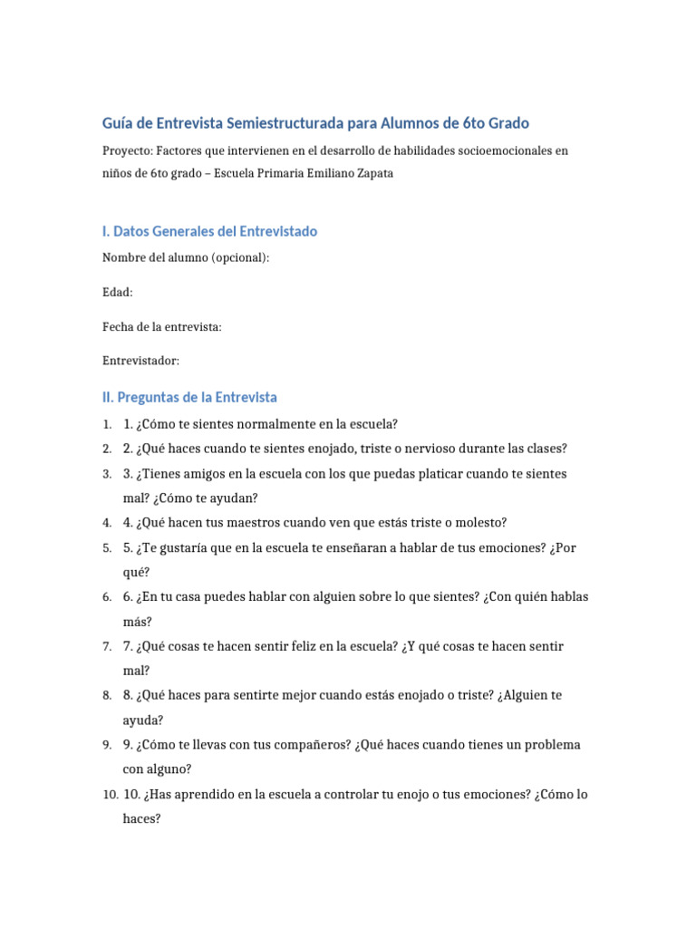 Entrevista Semiestructurada Alumnos | PDF