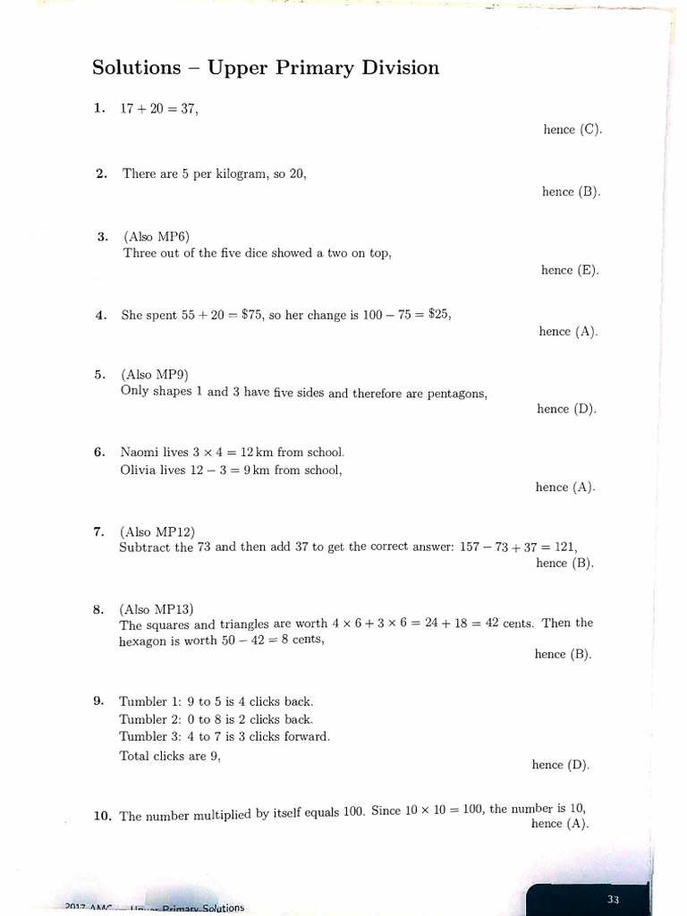 2017 Upper Primary Solutions | PDF | Euclid | Geometric Objects
