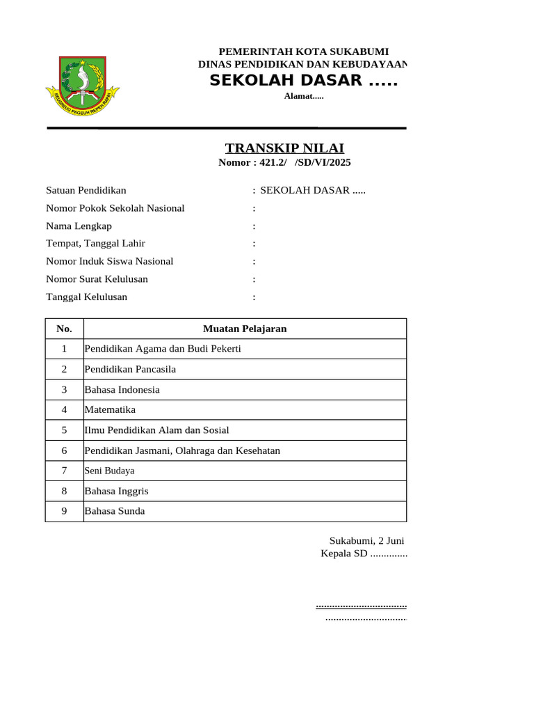 Transkrip Nilai 2025 | PDF