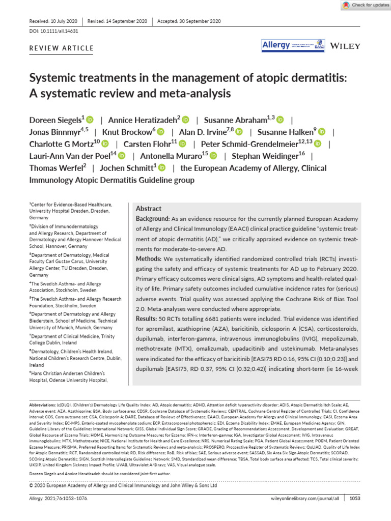 Allergy - 2020 - Siegels - Systemic treatments in the management of atopic dermatitis A ...