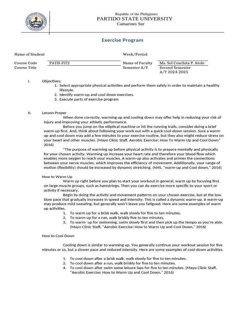 PATH Fit2 Exercise Program | PDF | Strength Training | Physical Fitness