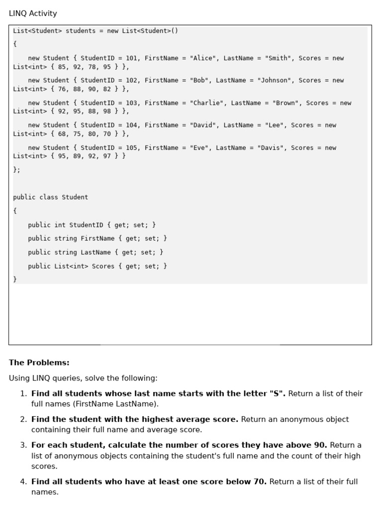 LINQ Queries for Student Data Analysis | PDF