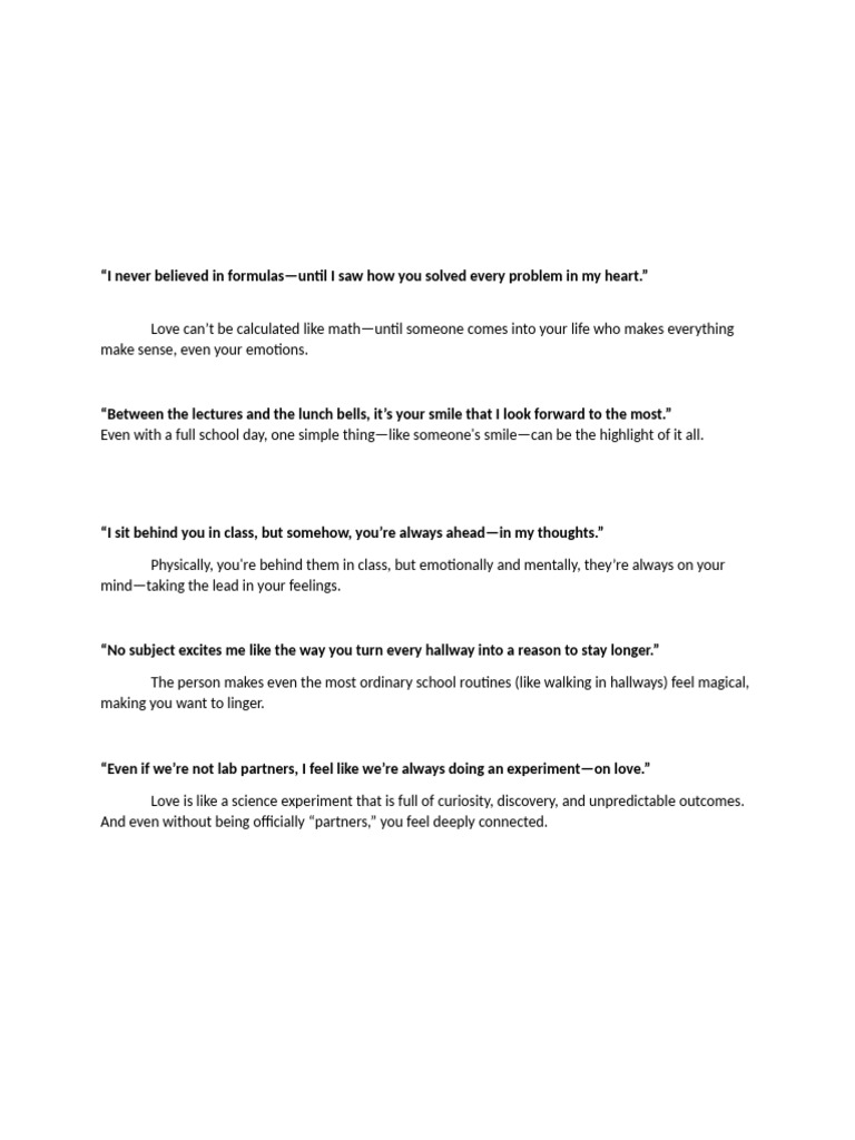 Sample Love Quotes in School Setting | PDF