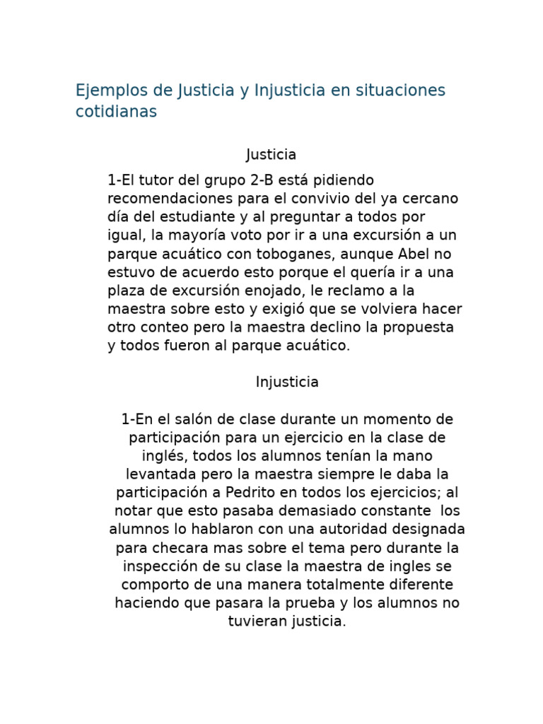 Ejemplos de Justicia e Injusticia Escolar | PDF