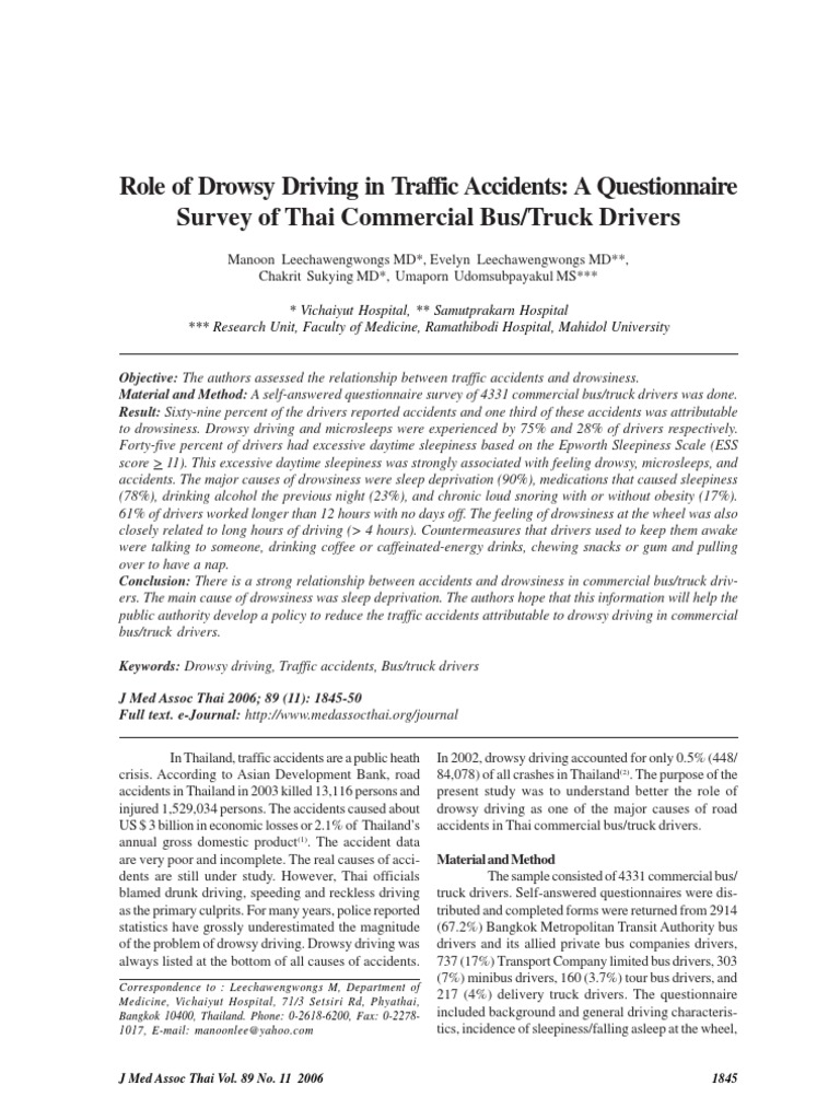 Role of Drowsy Driving in Traffic Accidents A Questionnaire Survey of ...