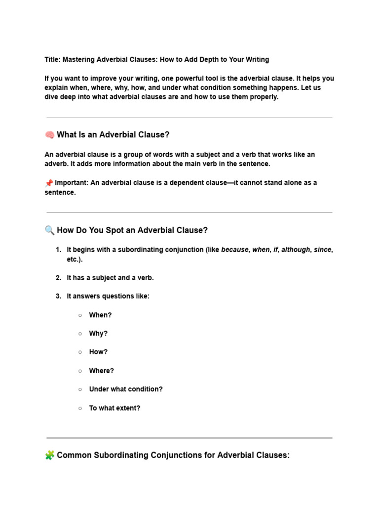 Mastering Adverbial Clauses_ How to Add Depth to Your Writing | PDF ...