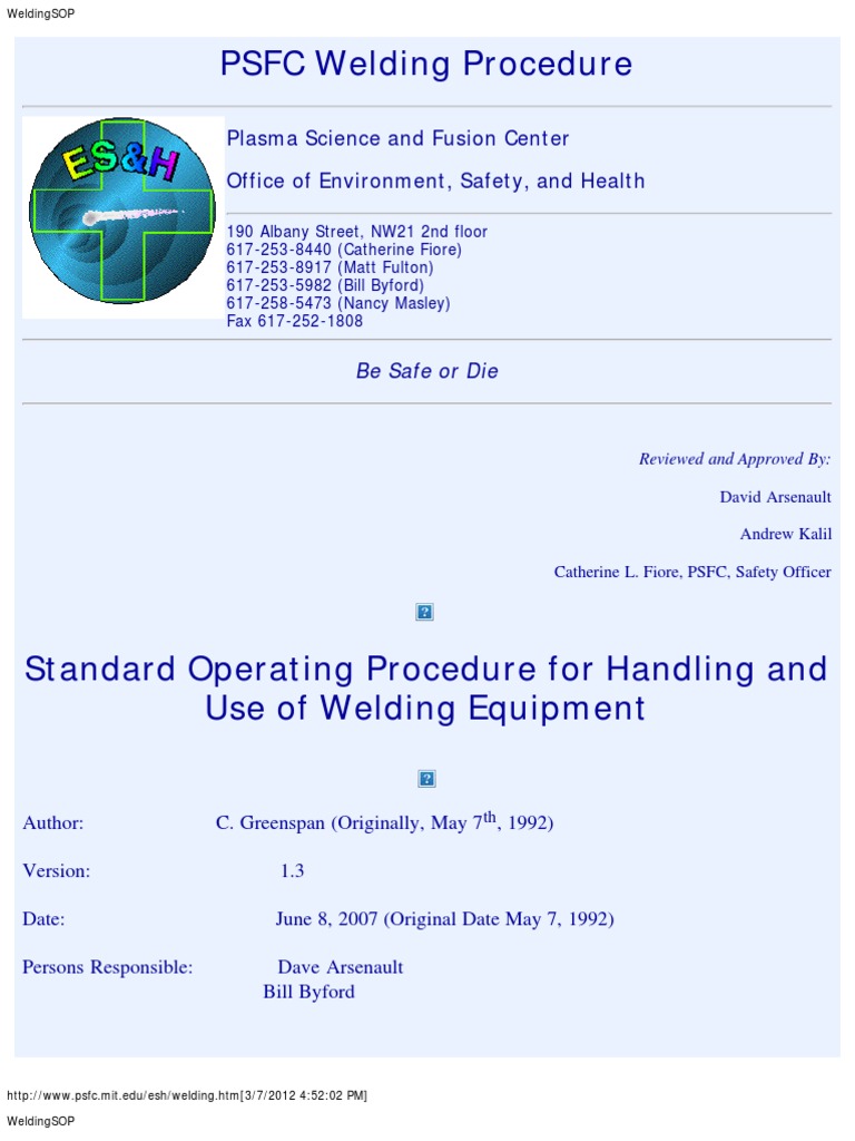 Welding Sop | Welding | Chemistry