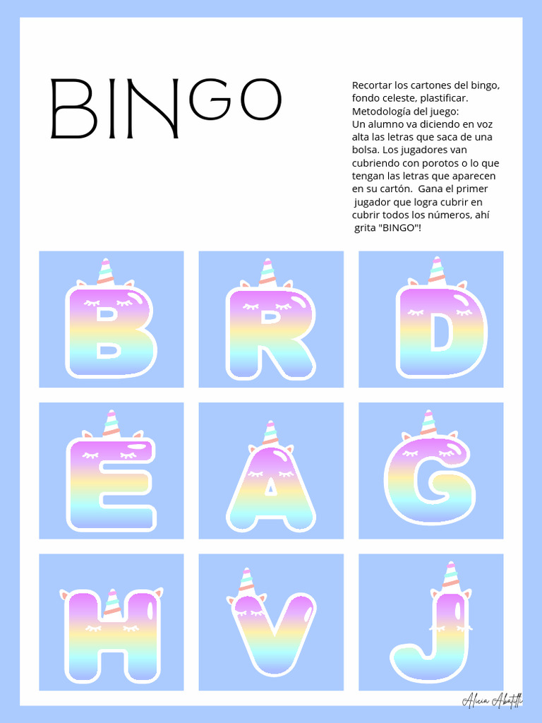 EL BINGO DE LAS LETRAS. JUEGO. Realizado por Alicia Abatilli. | PDF
