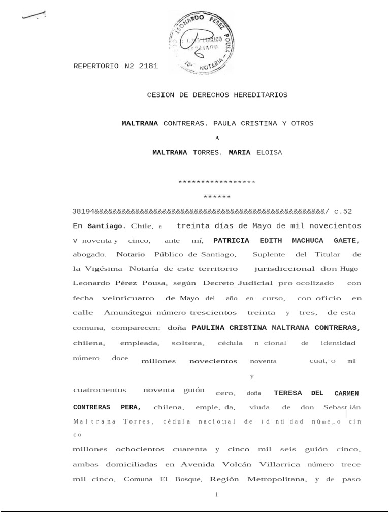 Cesión de Derechos Hereditarios en Chile | PDF