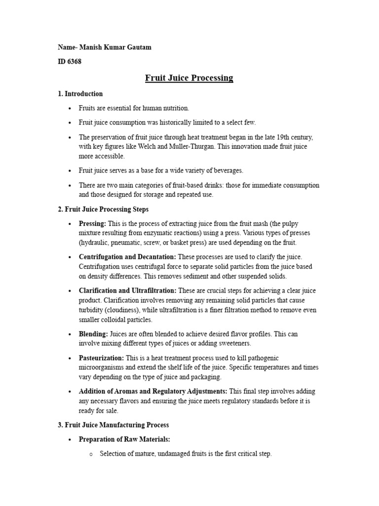 Manish 6368 Notes and Objective QP of Fruit Juice Processing | PDF ...