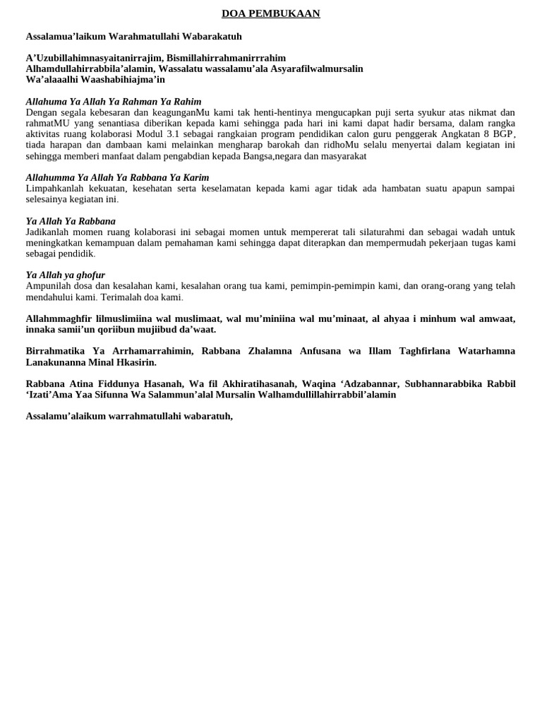 Doa Pembukaan Kegiatan | PDF
