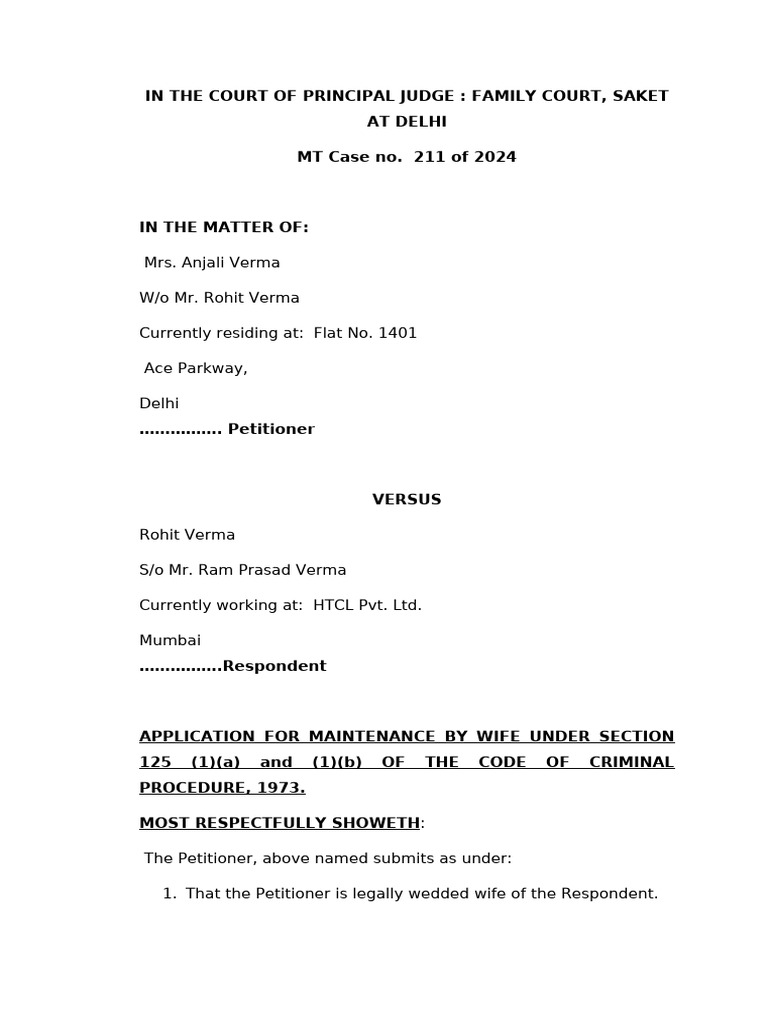 Maintenance Application by Wife | PDF | Marriage | Social Institutions