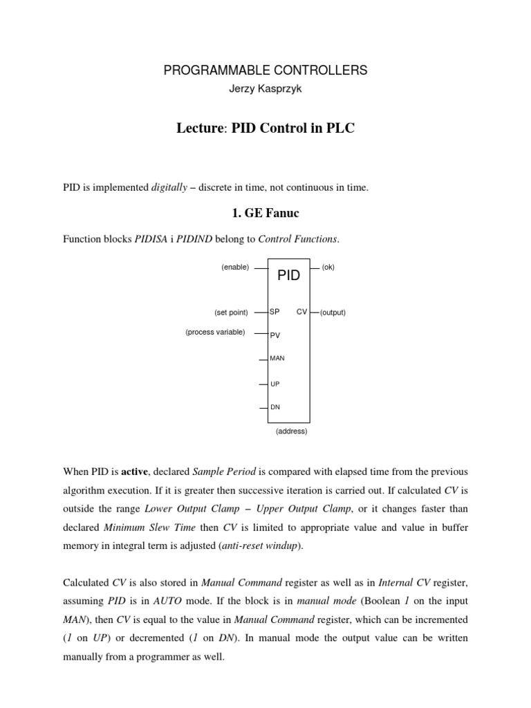 Lecture: PID Control in PLC: Programmable Controllers | PDF | Computer ...